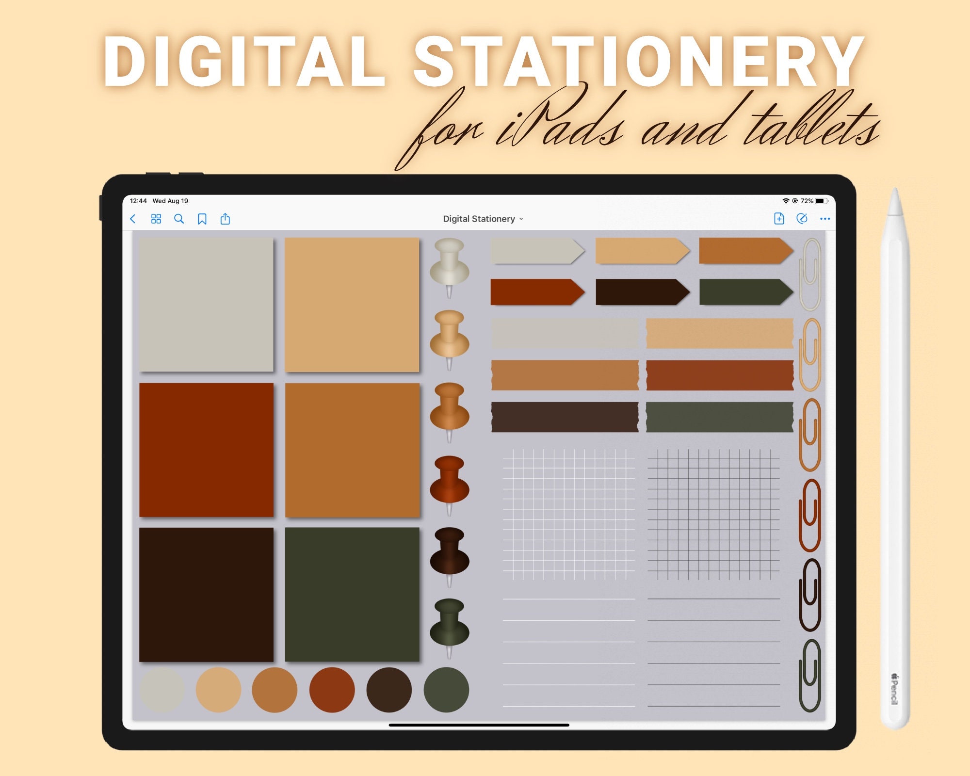 Digital Stationery Sticker Set: Sticky Notes Push Pins Paper | Etsy