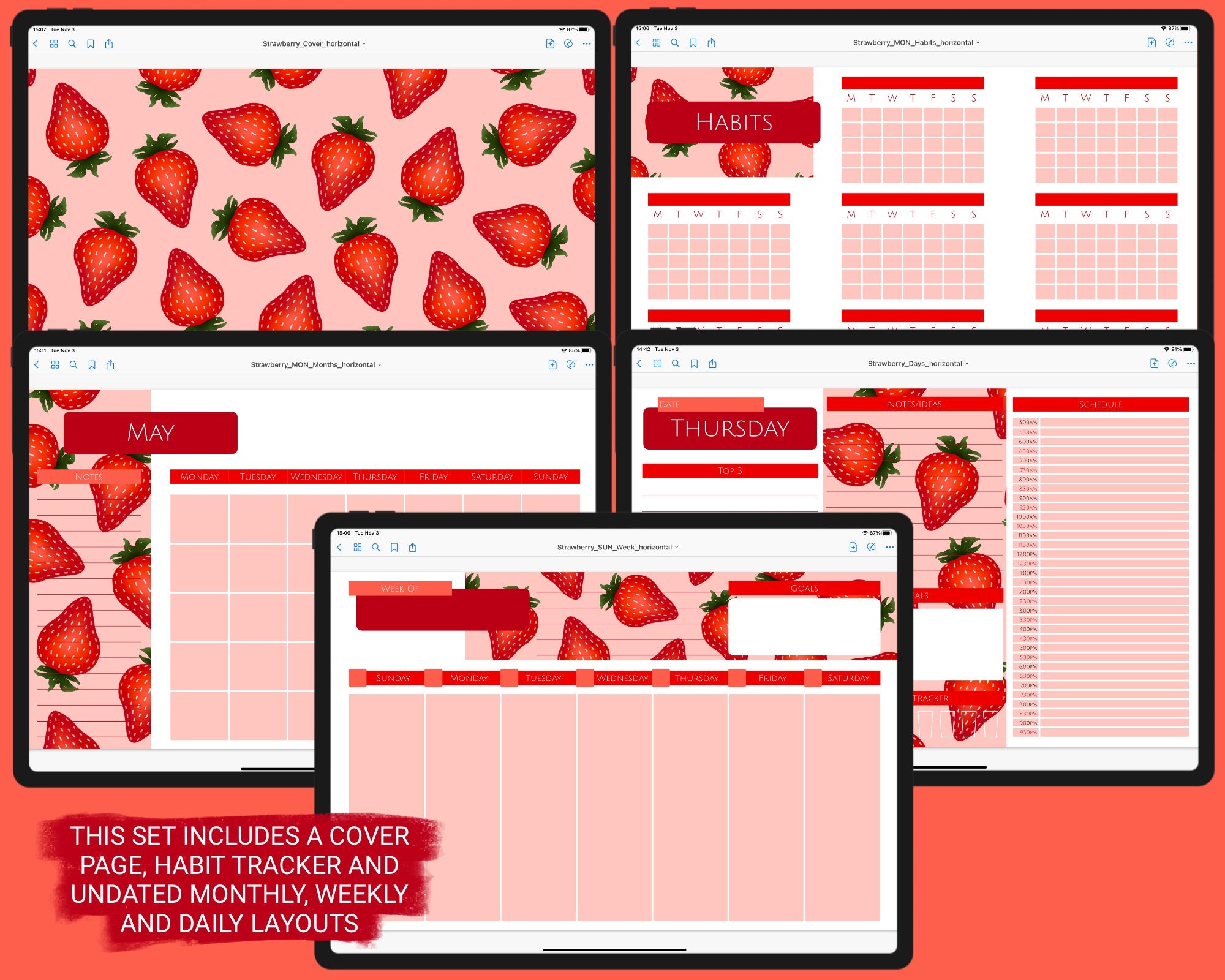 Digital Strawberry Planner Pages Goodnotes Optimized, Undated ...