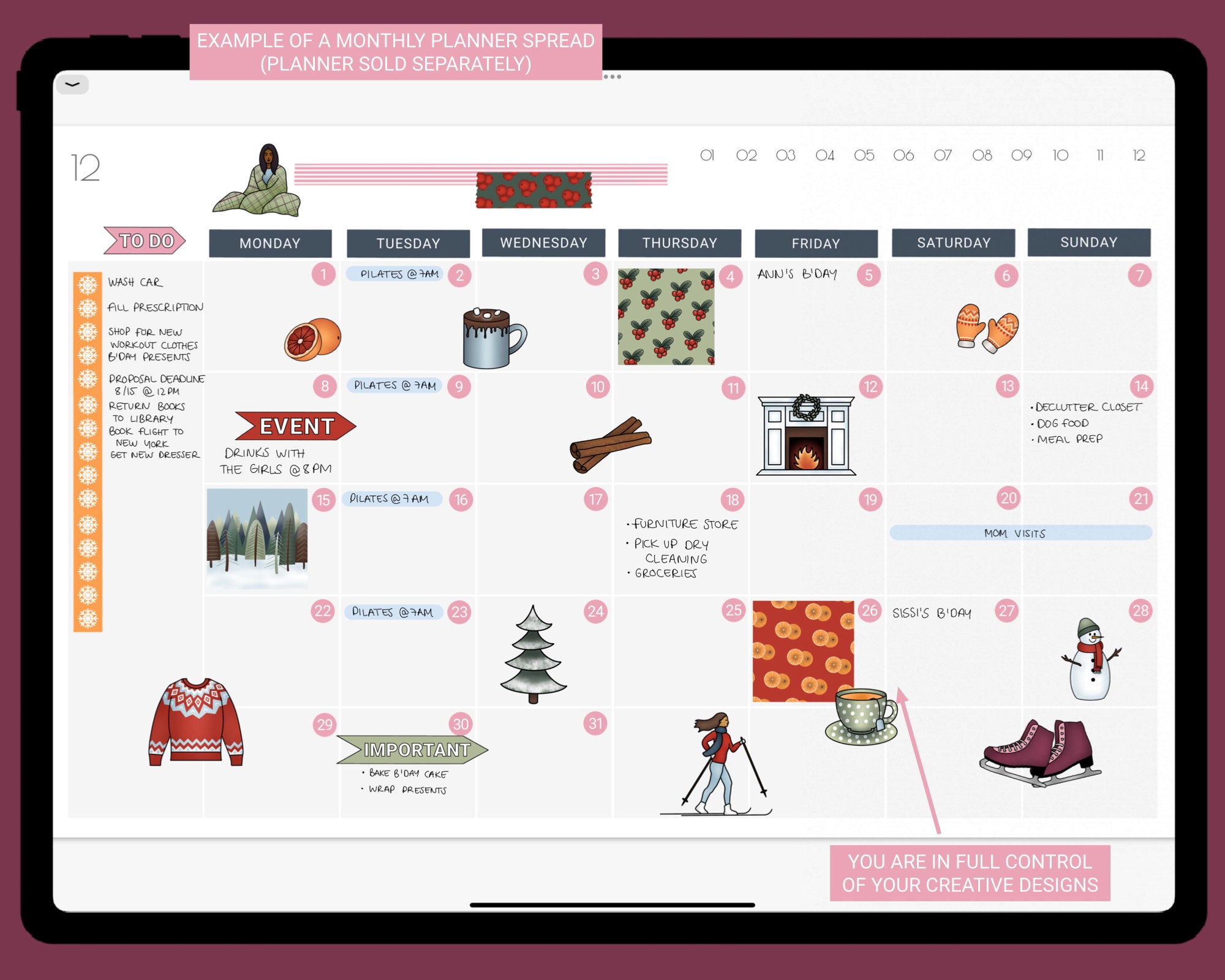 Winter Sticker Set for Digital Planners Goodnotes Optimized, Pre ...