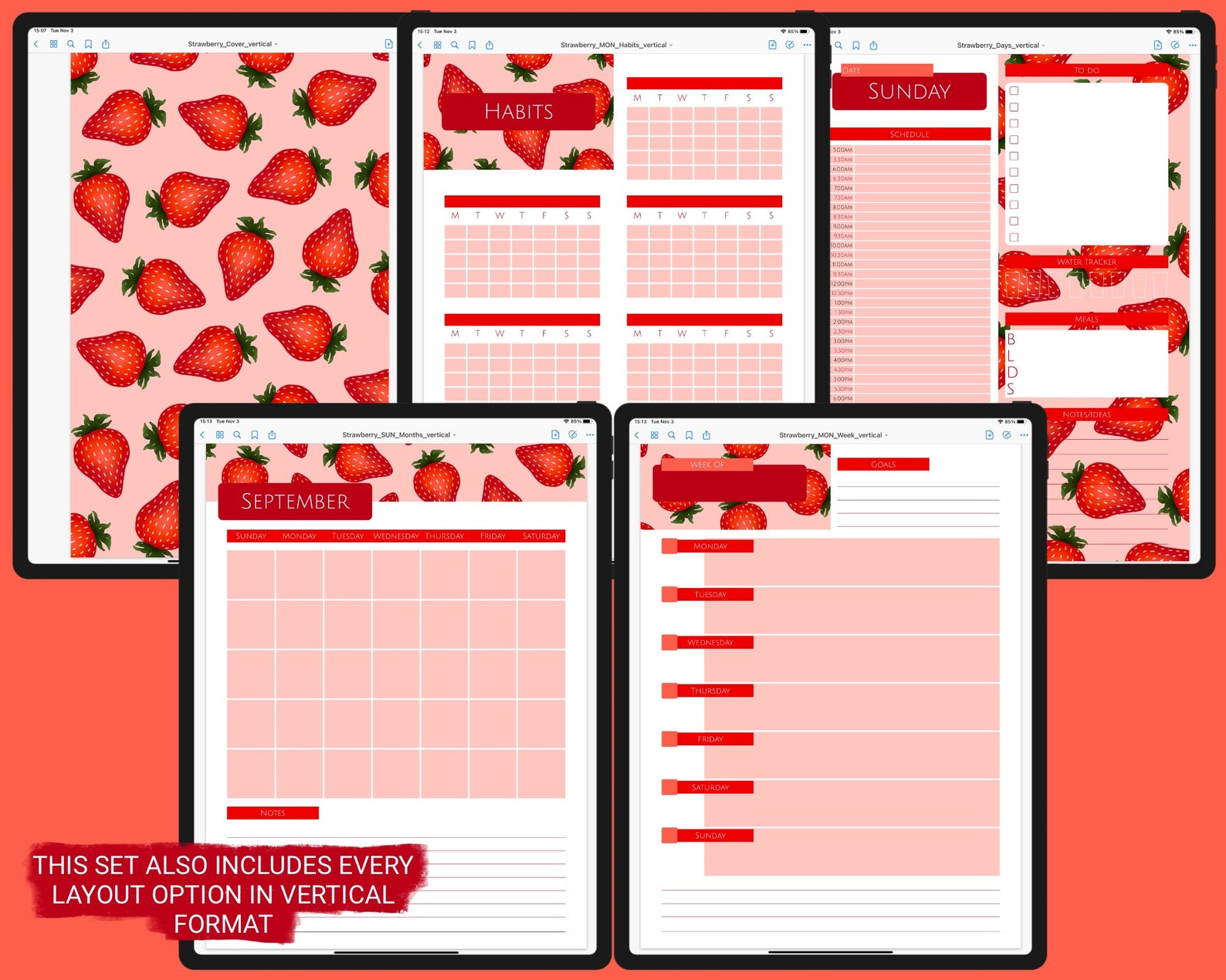 Digital Strawberry Planner Pages Goodnotes Optimized, Undated ...