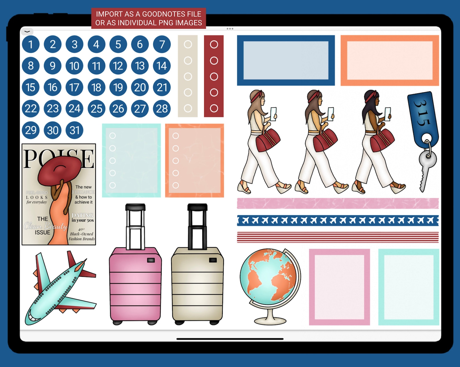 Travel Sticker Set for Digital Planners Goodnotes Optimized, Pre ...