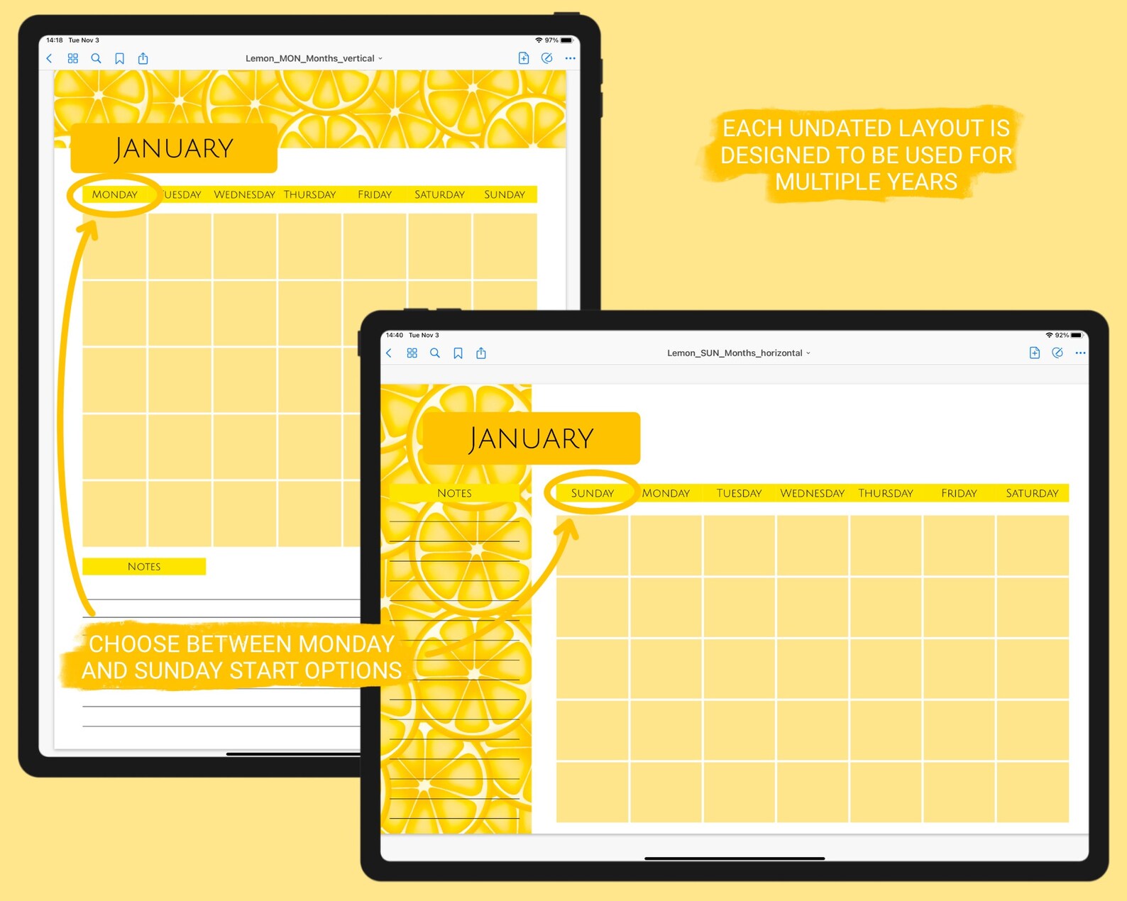 Digital Lemon Planner Pages Goodnotes Optimized, Undated, Individual ...