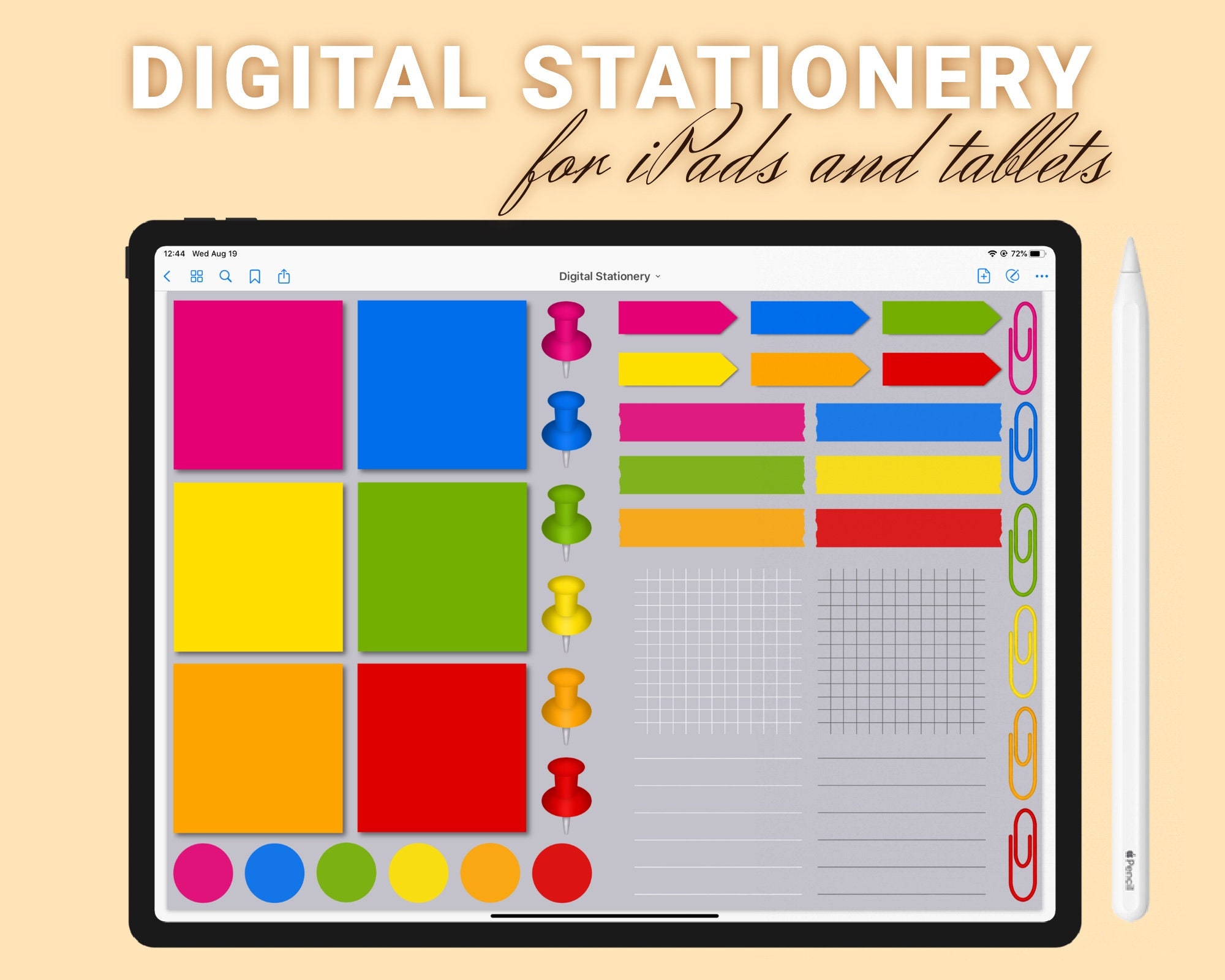 Digital Stationery Sticker Set: Sticky Notes Push Pins Paper | Etsy