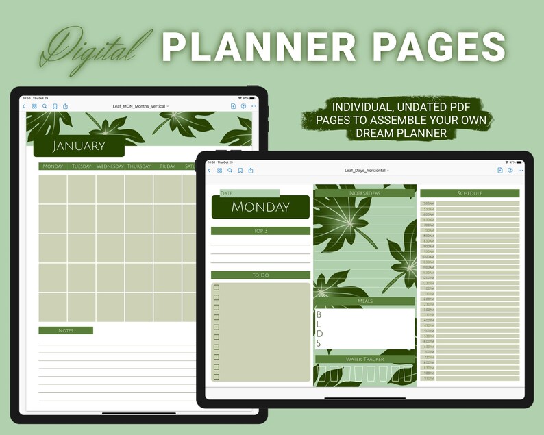 Digital Leaf Planner Pages | Goodnotes Optimized, Undated, Individual ...
