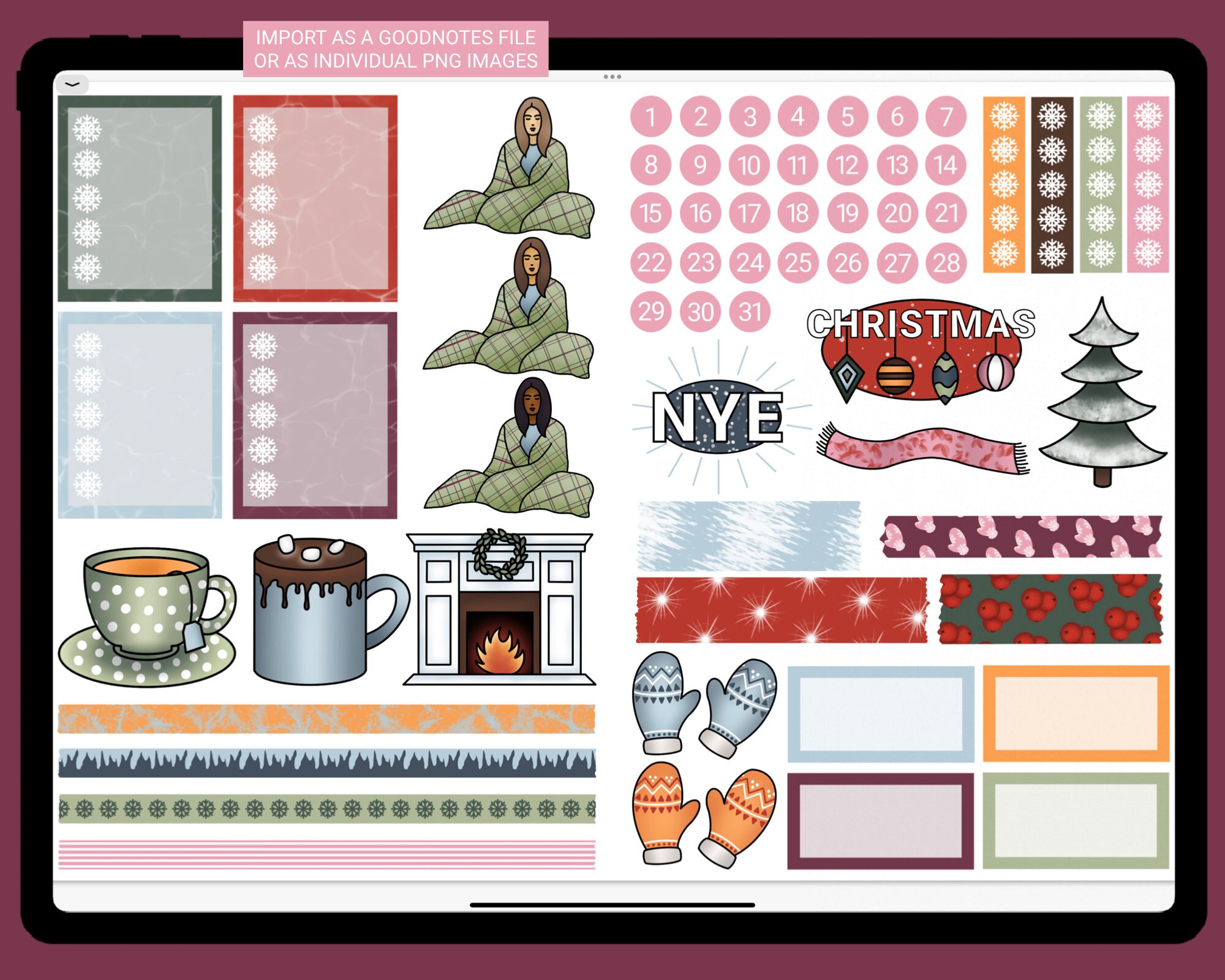 Winter Sticker Set for Digital Planners | Goodnotes Optimized, Pre ...