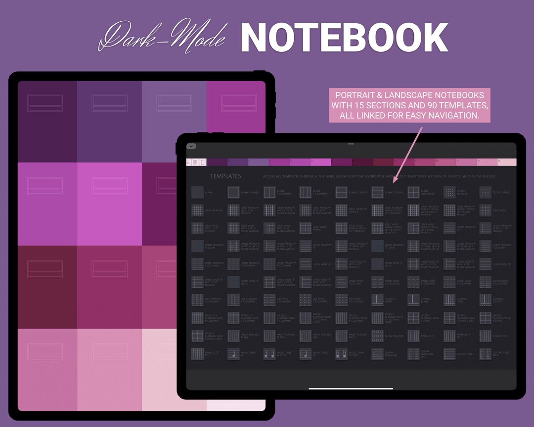 The Ultimate Dark-mode Notebook violet 15 Sections & 90 Templates ...