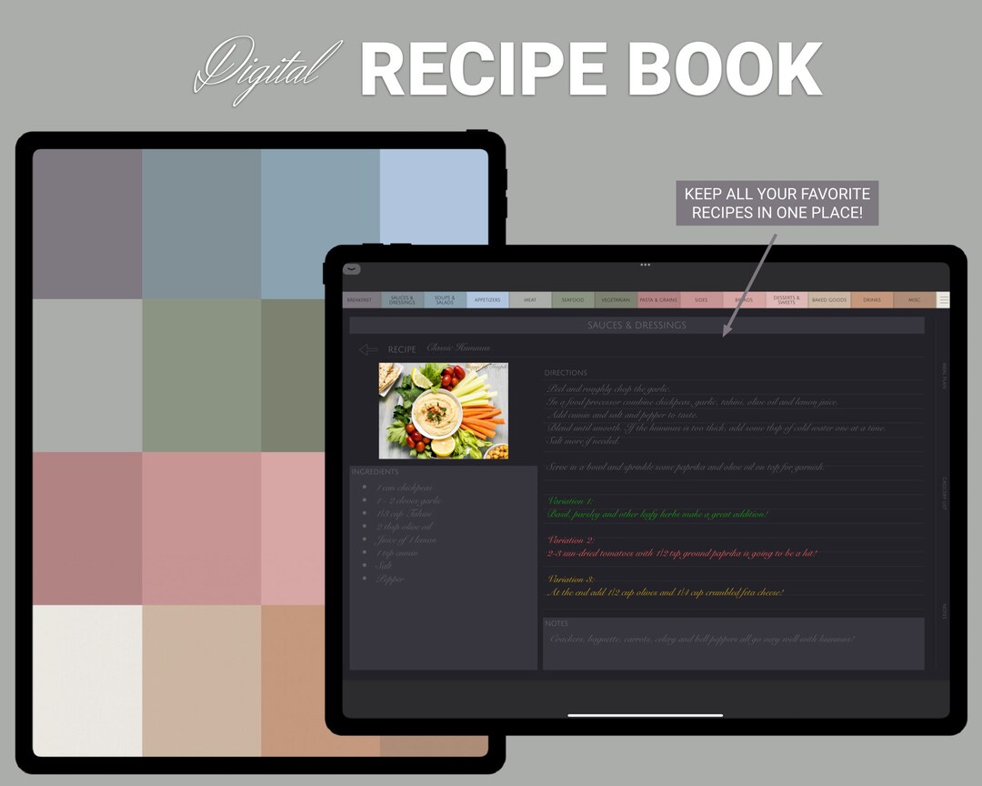 Dark-mode Recipe Book dust Room for Over 600 Recipes Goodnotes ...