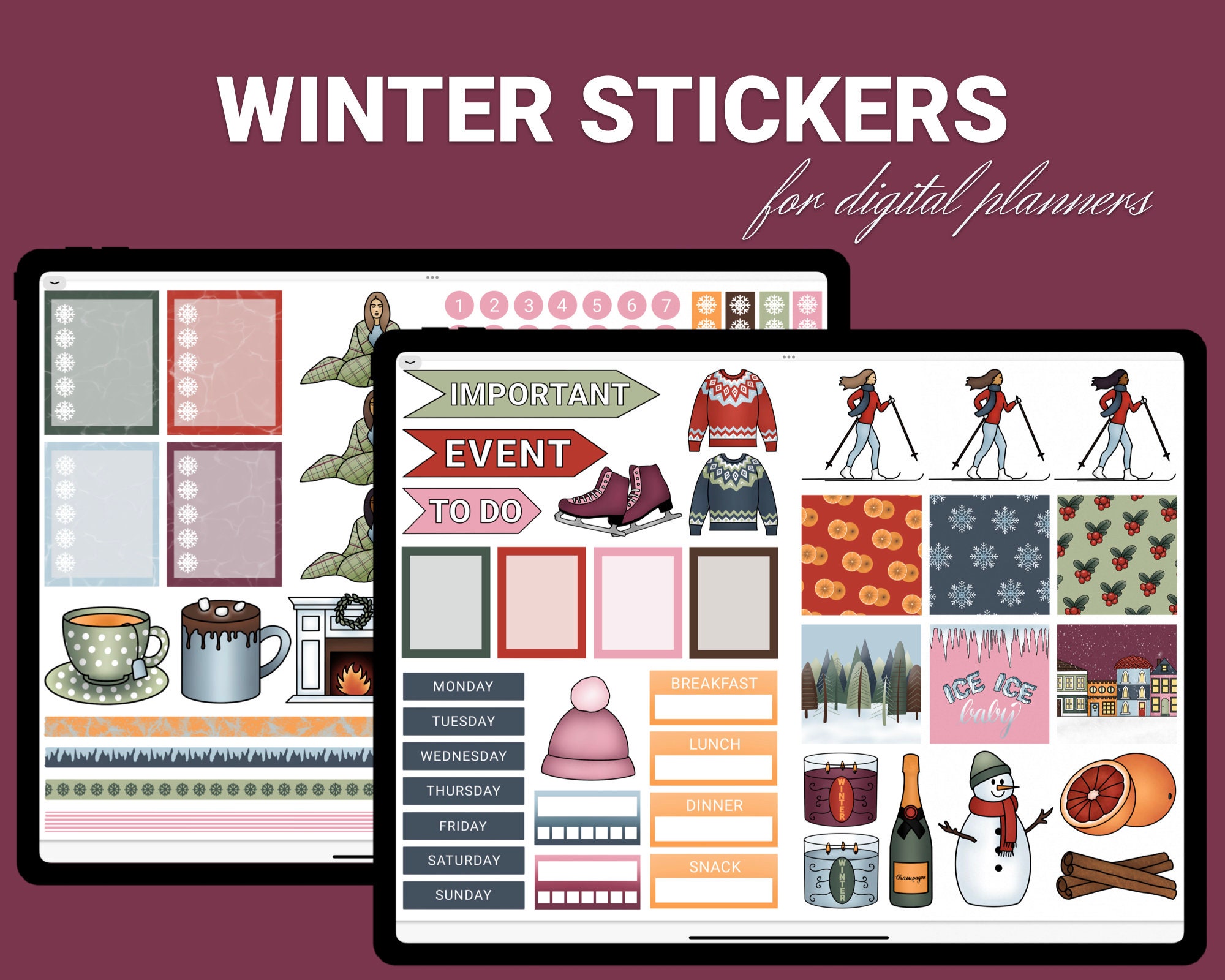 Winter Sticker Set for Digital Planners | Goodnotes Optimized, Pre ...