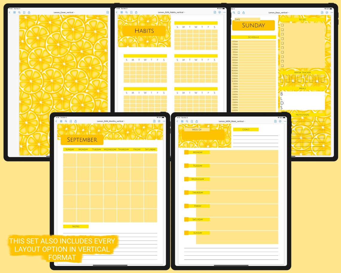 Digital Lemon Planner Pages Goodnotes Optimized, Undated, Individual ...