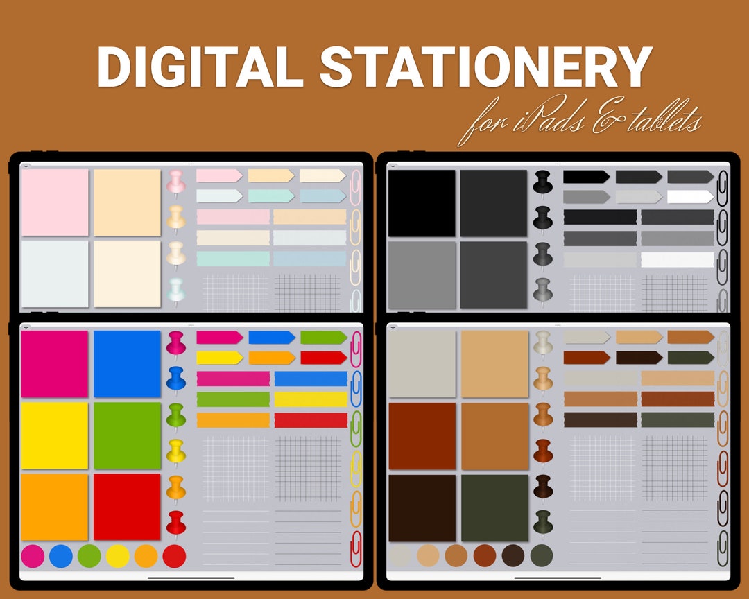 Digital Stationery Sticker Set: Sticky Notes, Push Pins, Paper Clips ...