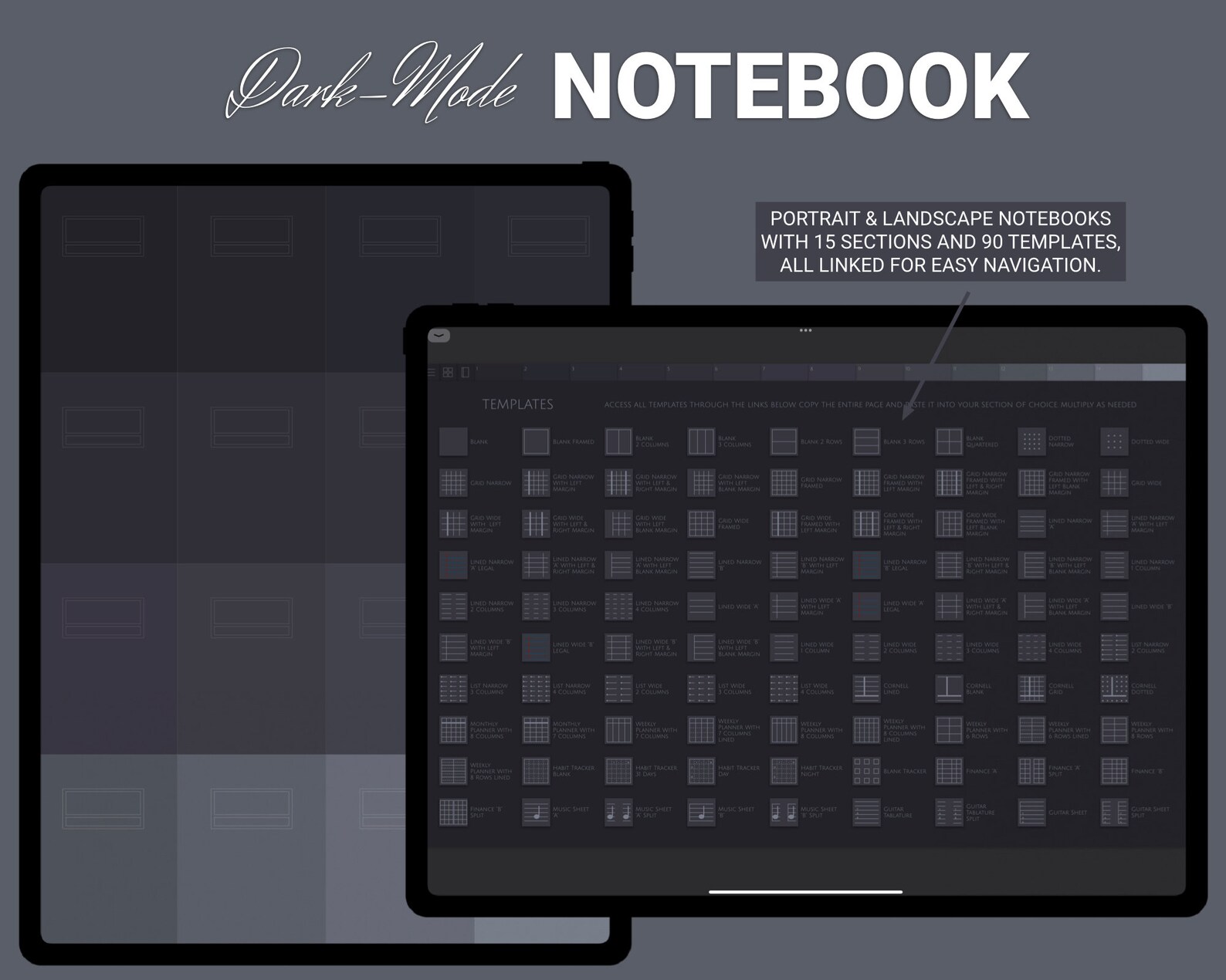 The Ultimate Dark-mode Notebook basic 15 Sections & 90 Templates ...
