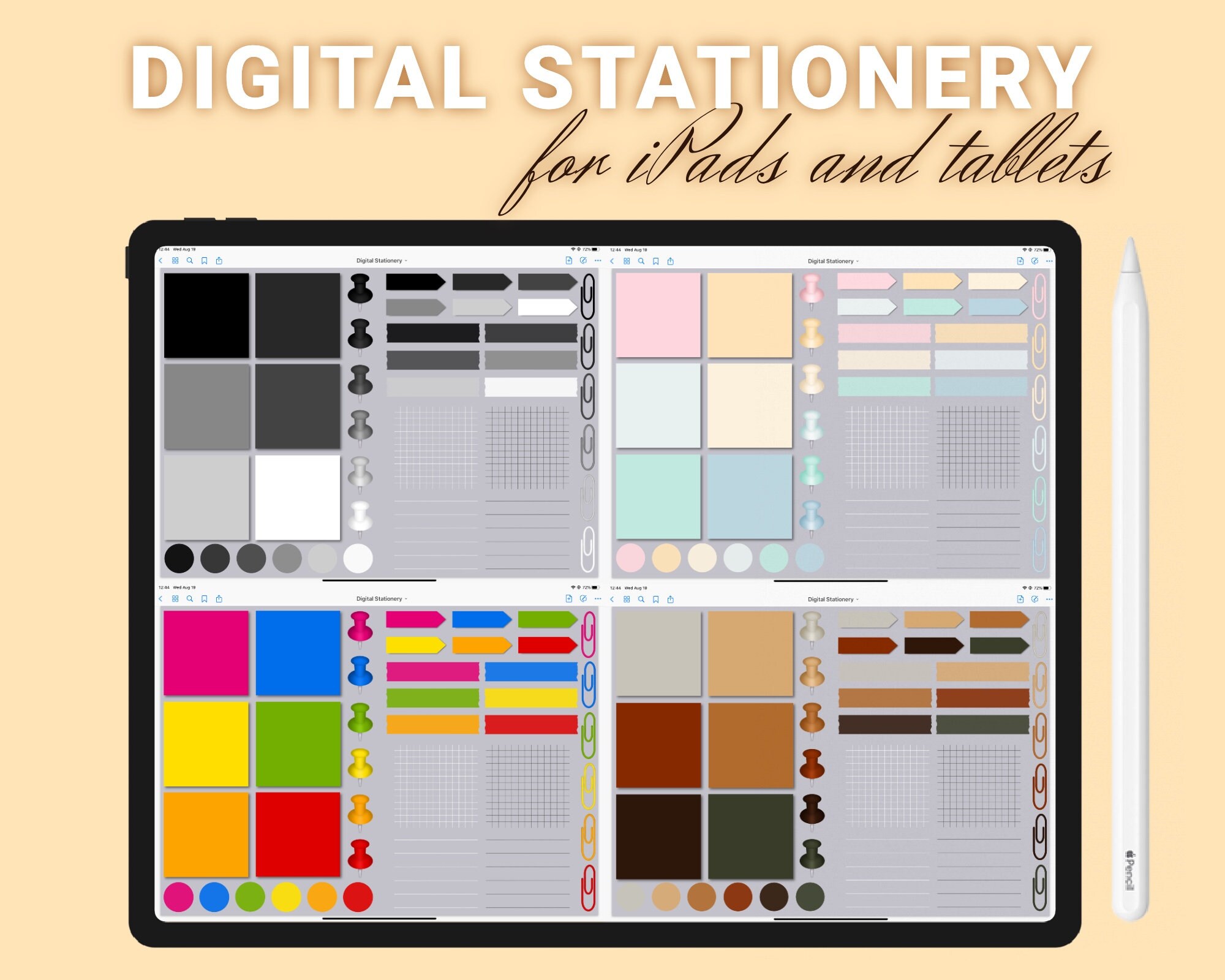 Digital Stationery Sticker Set: Sticky Notes Push Pins Paper | Etsy