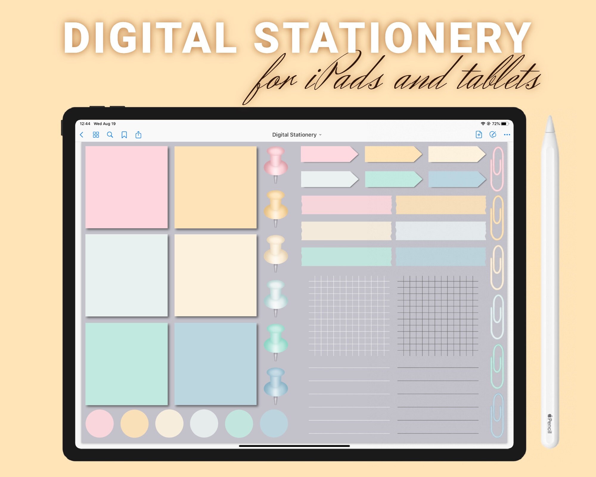 Digital Stationery Sticker Set: Sticky Notes Push Pins Paper | Etsy