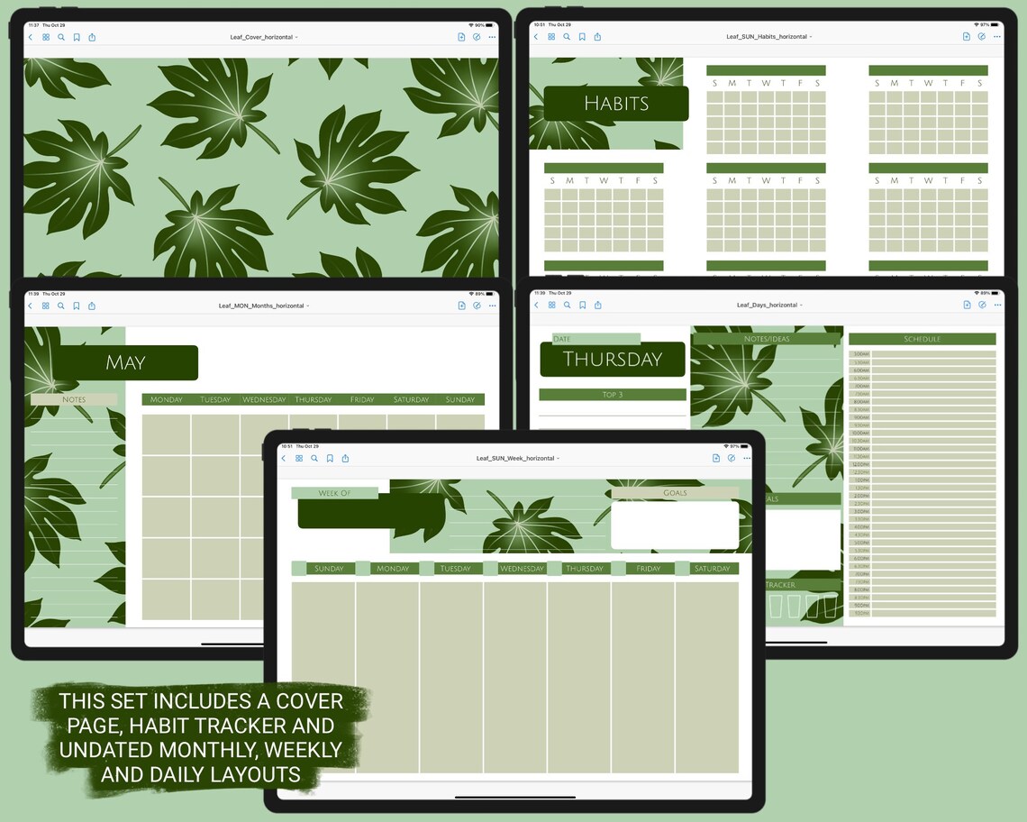 Digital Leaf Planner Pages Goodnotes Optimized, Undated, Individual ...