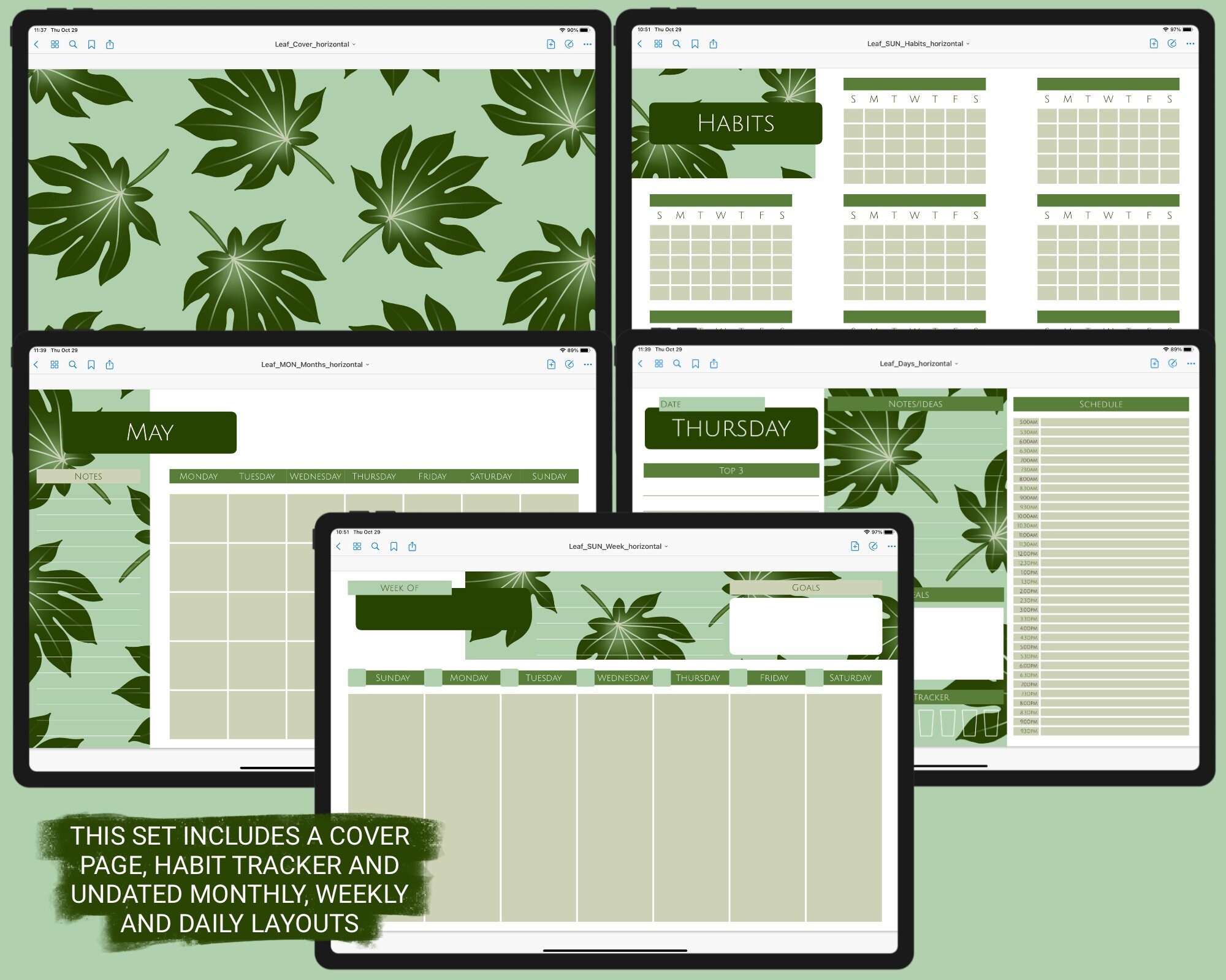 Digital Leaf Planner Pages | Goodnotes Optimized, Undated, Individual ...