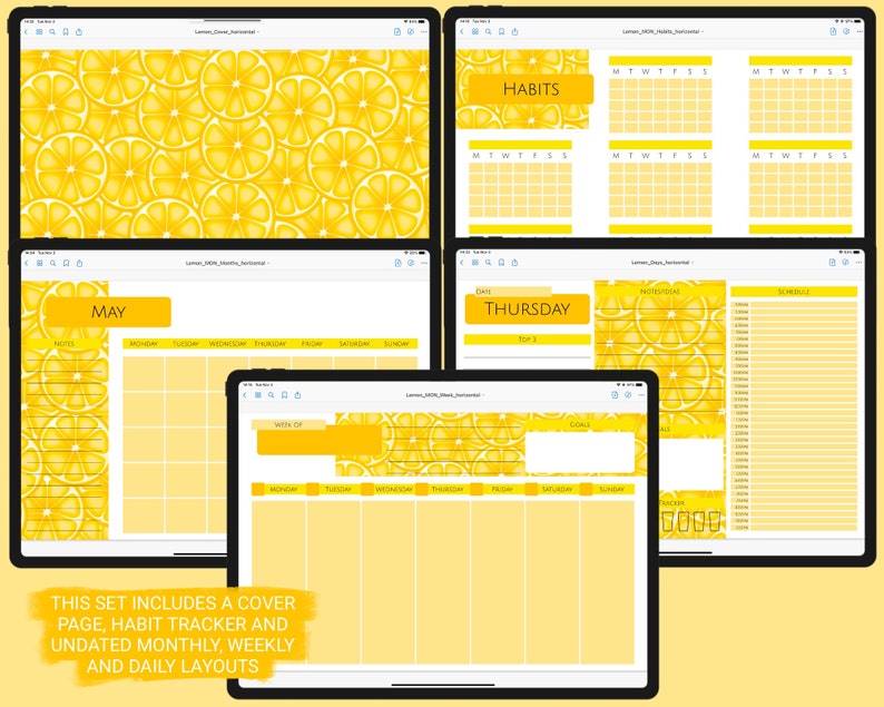 Digital Lemon Planner Pages Goodnotes Optimized, Undated, Individual ...