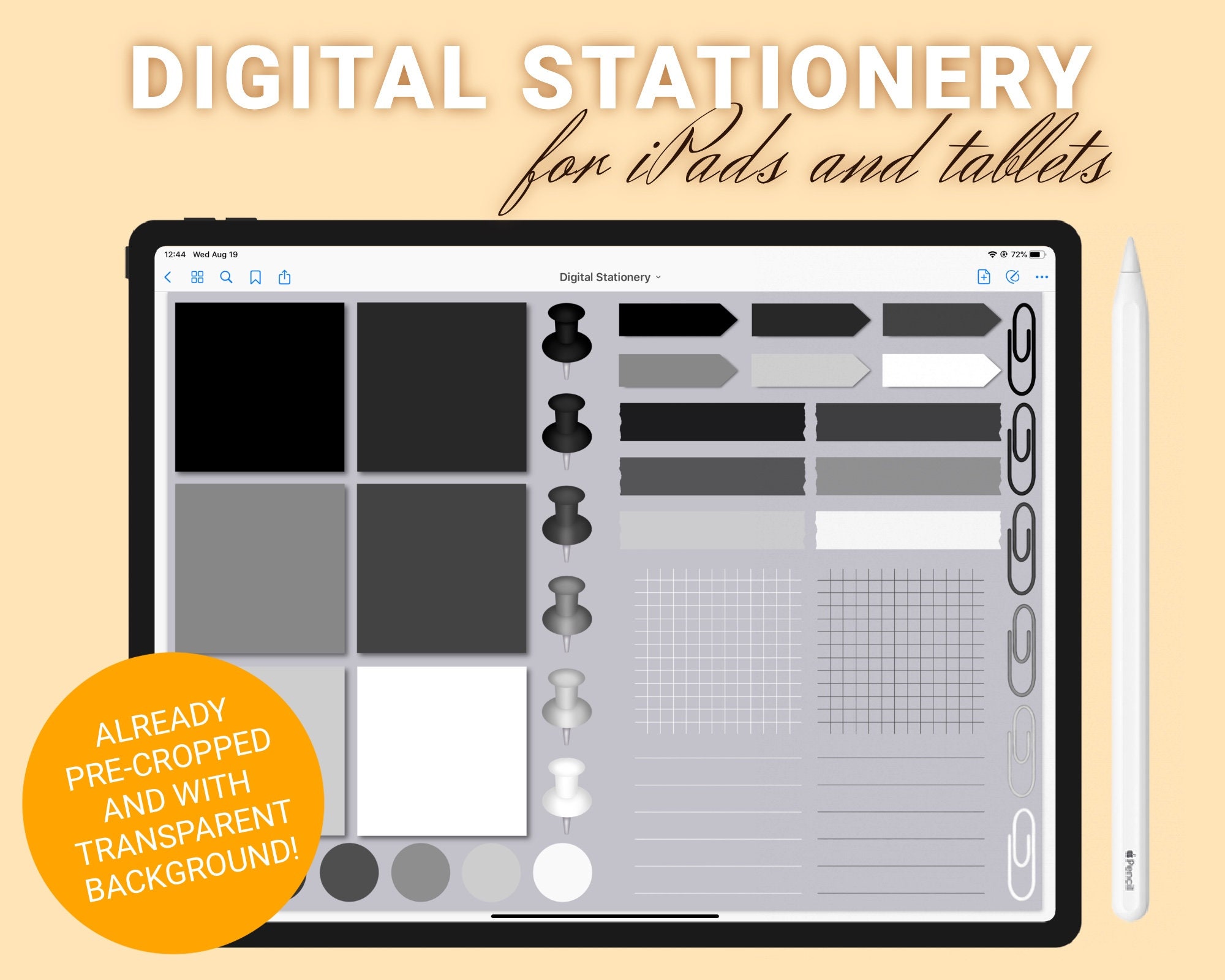 Digital Stationery Sticker Set: Sticky Notes Push Pins Paper | Etsy