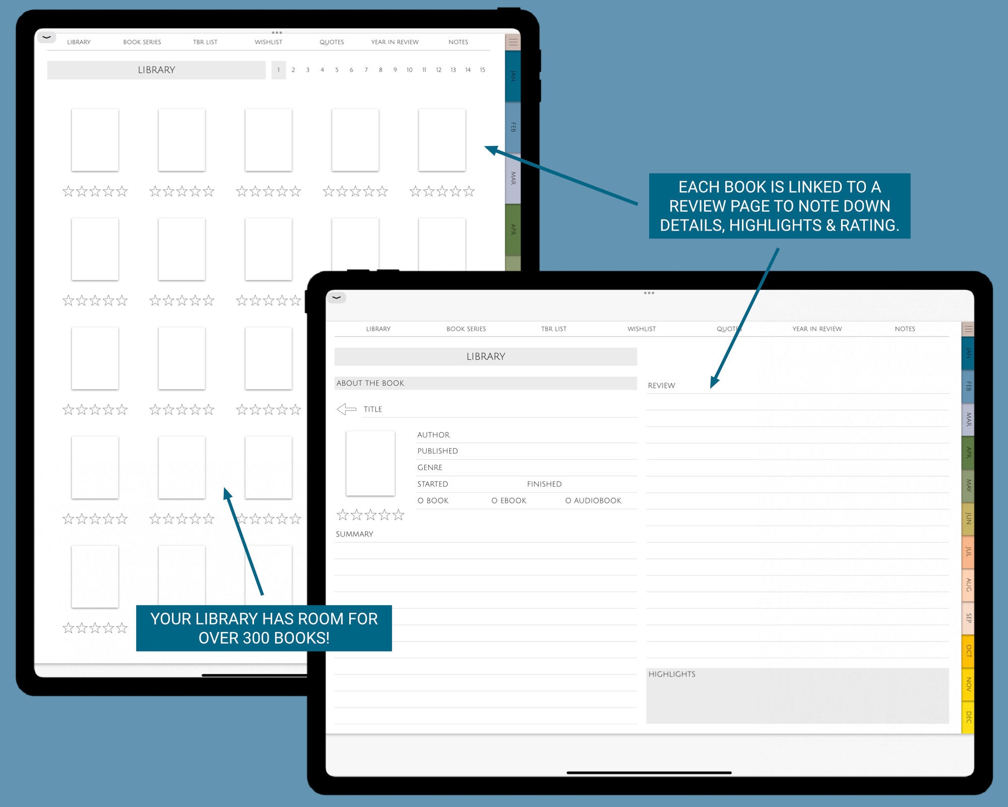 Digital Reading Journal summer Over 300 Books Goodnotes, Notability ...