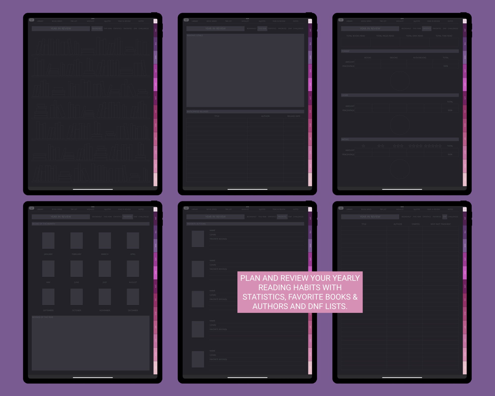 Dark-mode Reading Journal violet Over 300 Books Goodnotes, Notability ...