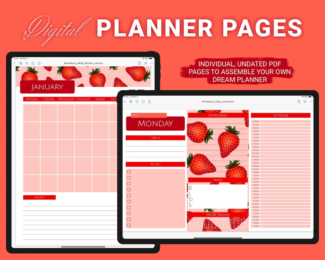 Digital Strawberry Planner Pages Goodnotes Optimized, Undated ...