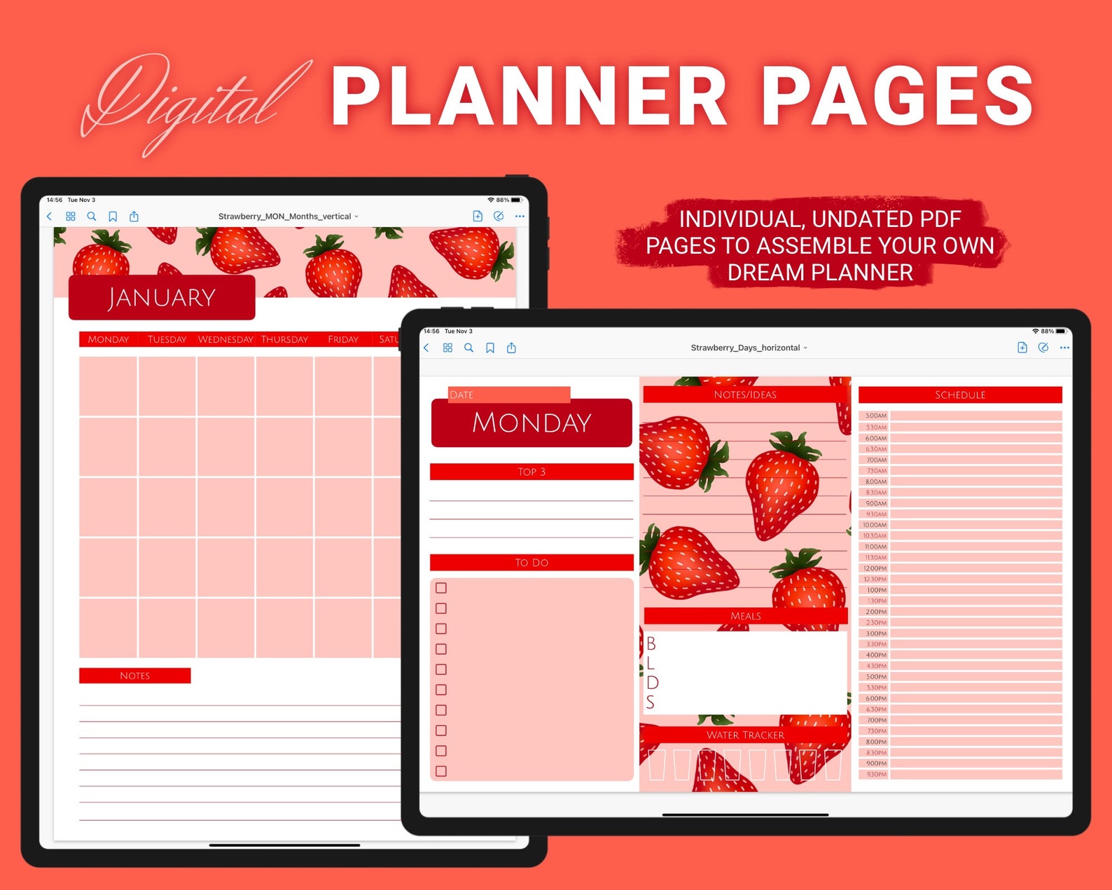 Digital Strawberry Planner Pages Goodnotes Optimized, Undated ...