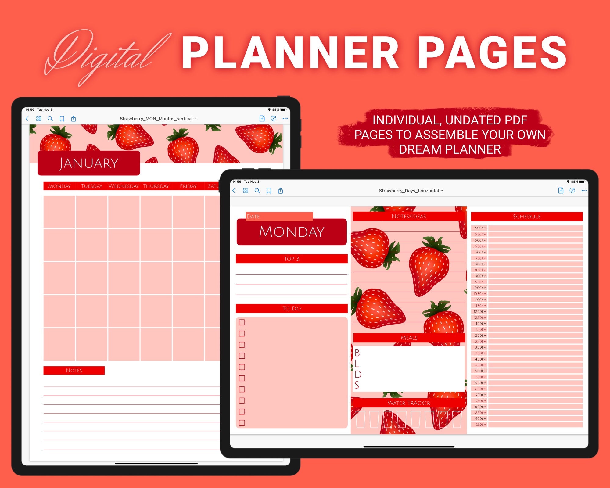 Digital Strawberry Planner Pages Goodnotes Optimized, Undated ...