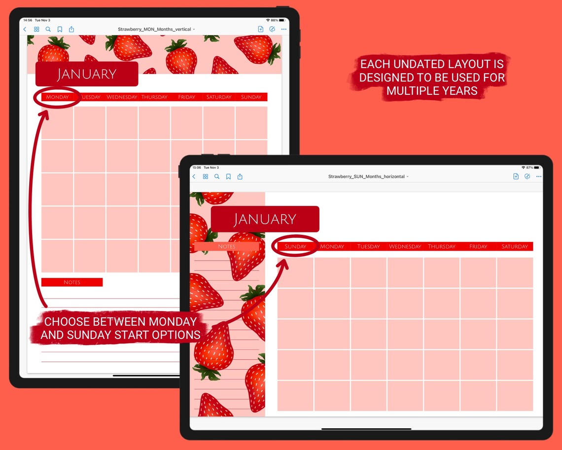 Digital Strawberry Planner Pages Goodnotes Optimized, Undated ...