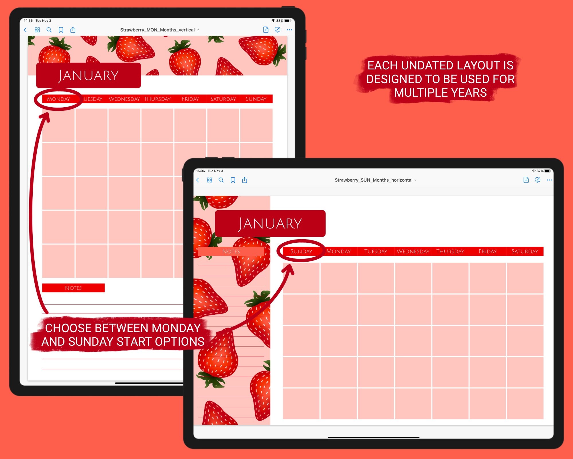 Digital Strawberry Planner Pages Goodnotes Optimized, Undated ...