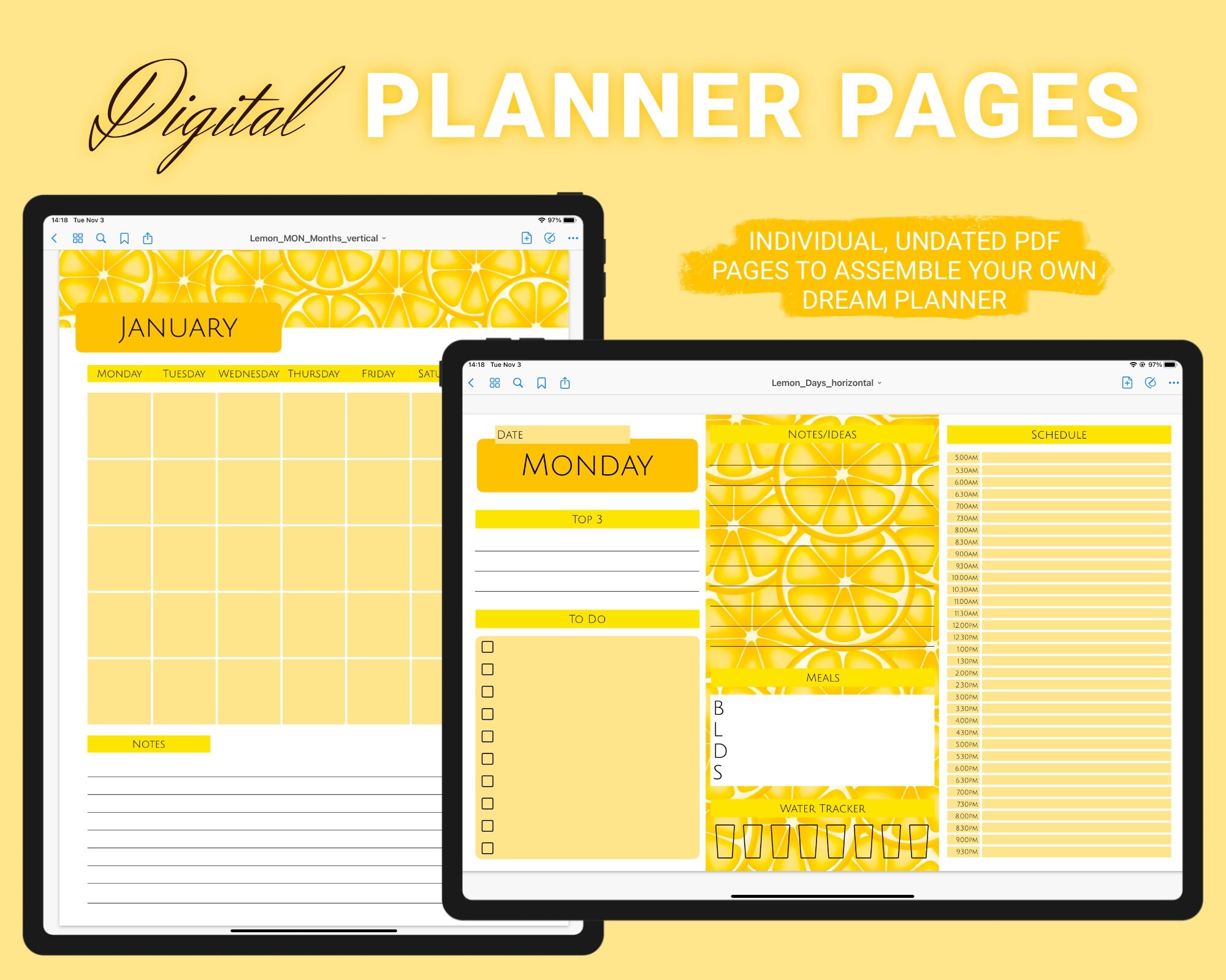 Digital Lemon Planner Pages Goodnotes Optimized, Undated, Individual ...