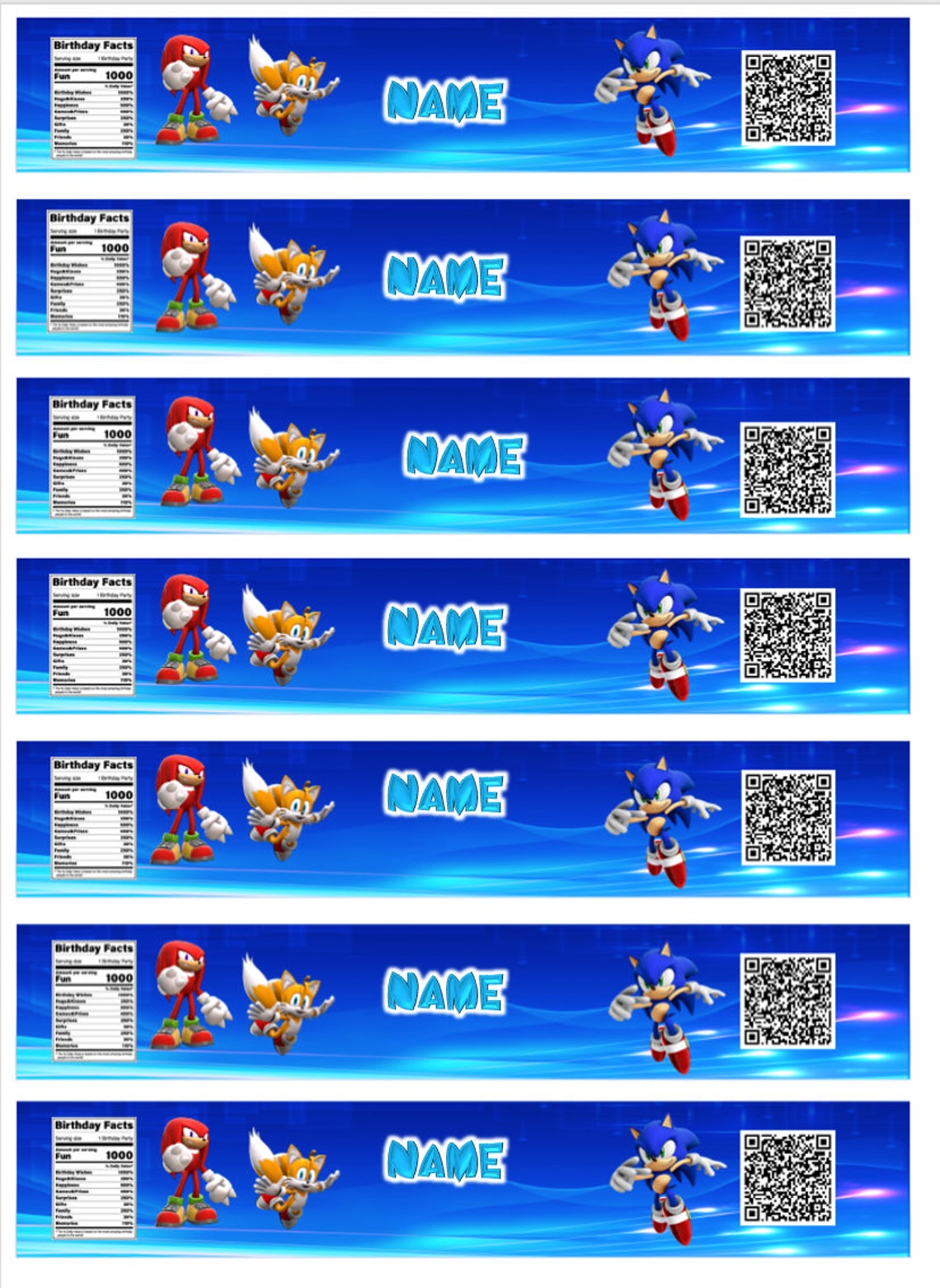 Etiquetas de Agua Sonic Editables | Etsy