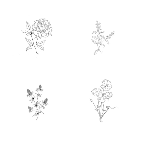 Flower Assortment Sketch Digital File | Etsy