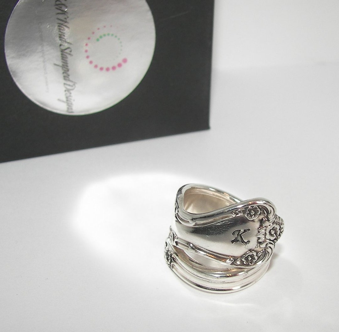 Personalized Vintage Silverware Spoon Ring, Custom Spoon Jewelry, Wrap ...