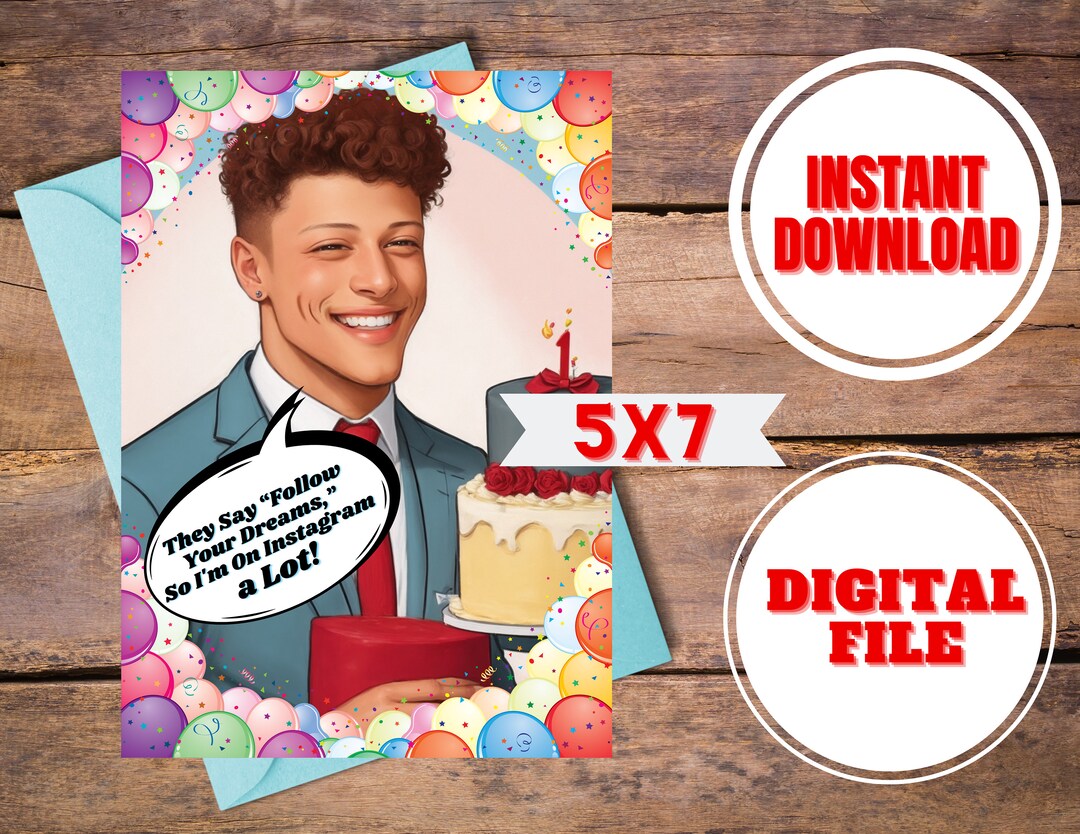 Funny Patrick Mahomes Birthday Card Digital Birthday Card Birthday Card ...