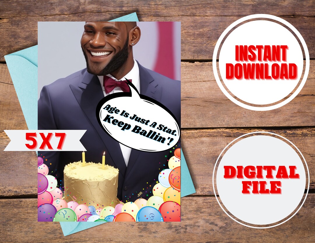 Digital Lebron James Birthday Card Motivational Birthday Card Sports ...