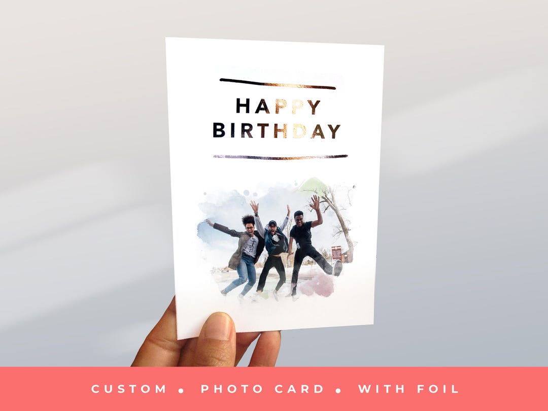 Personalised Photo Birthday Card, Name Foil Hand Lettered Card, Custom ...