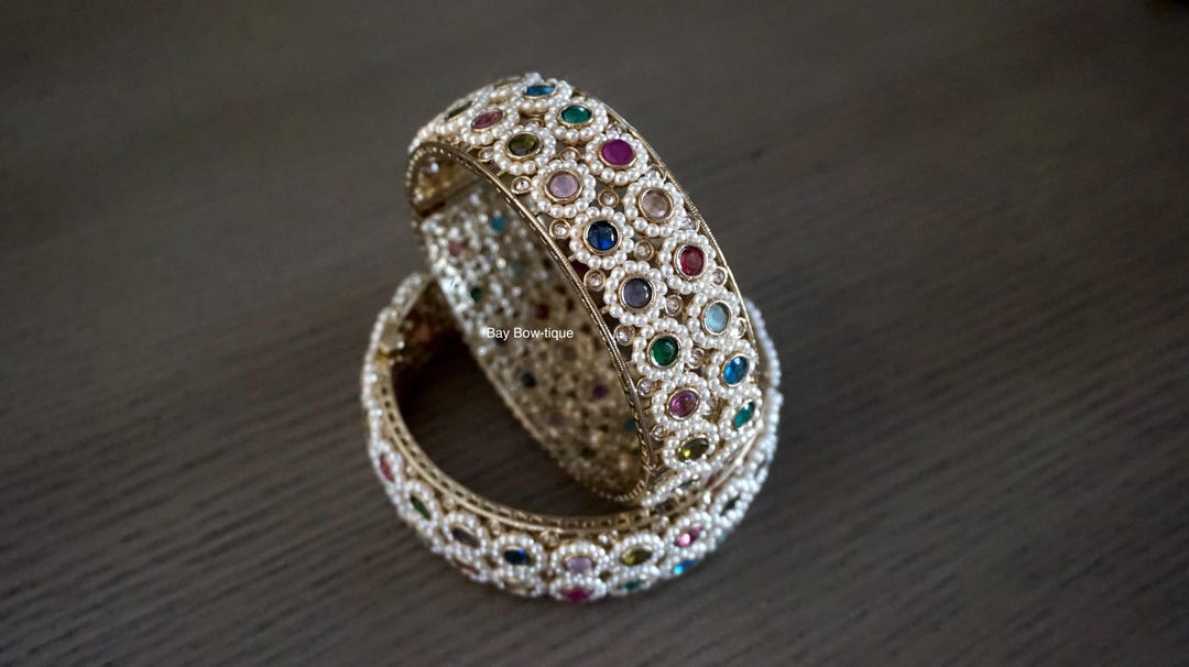 Openable Bangles, Openable Kada, Multicolor Kada, Pearl Bangles, Wide Bangles, Indian Jewelry ...