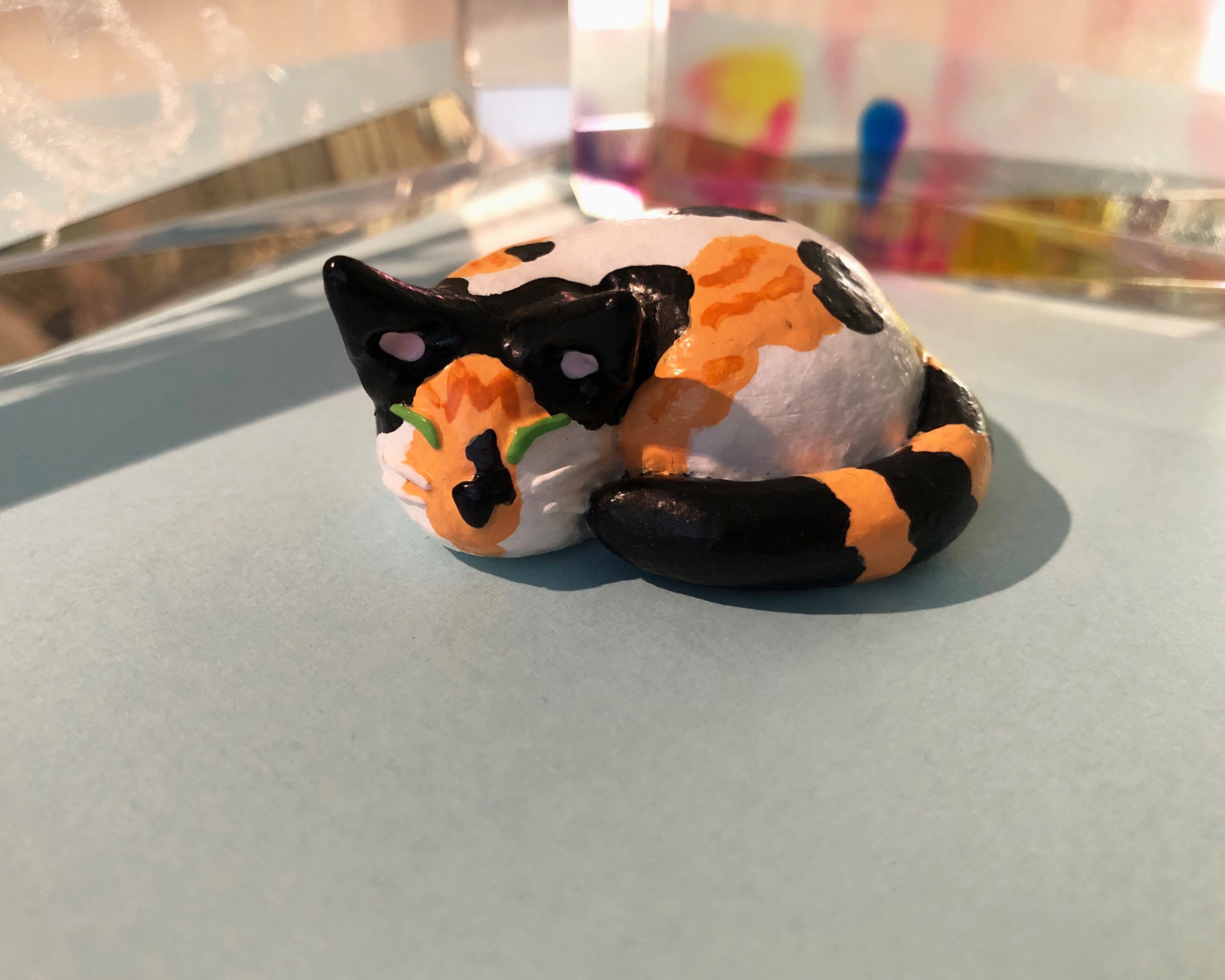 Calico Stripped Black and Orange Cat Figurine Resin Cat Sculpture ...