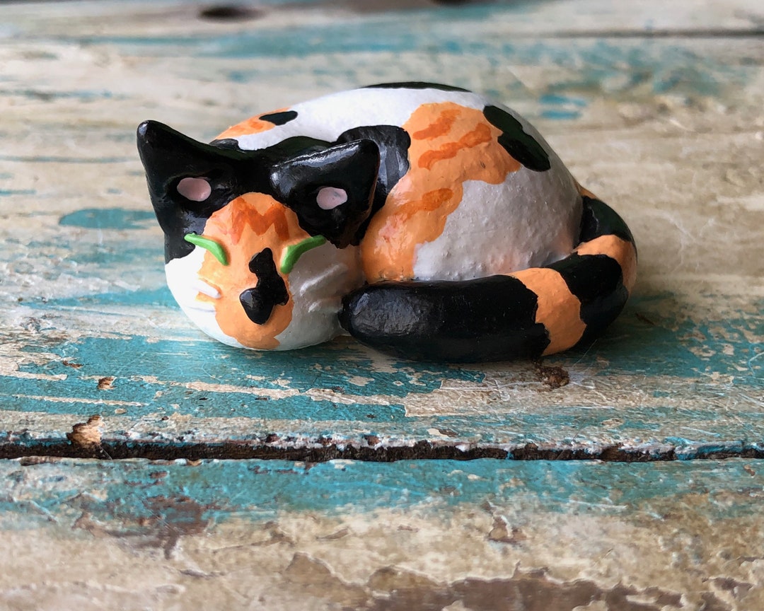 Calico Stripped Black and Orange Cat Figurine | Resin Cat Sculpture ...