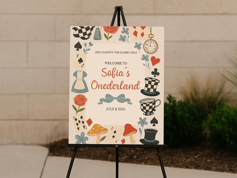 Onederland Birthday Welcome Sign Template | Alice in Wonderland ...