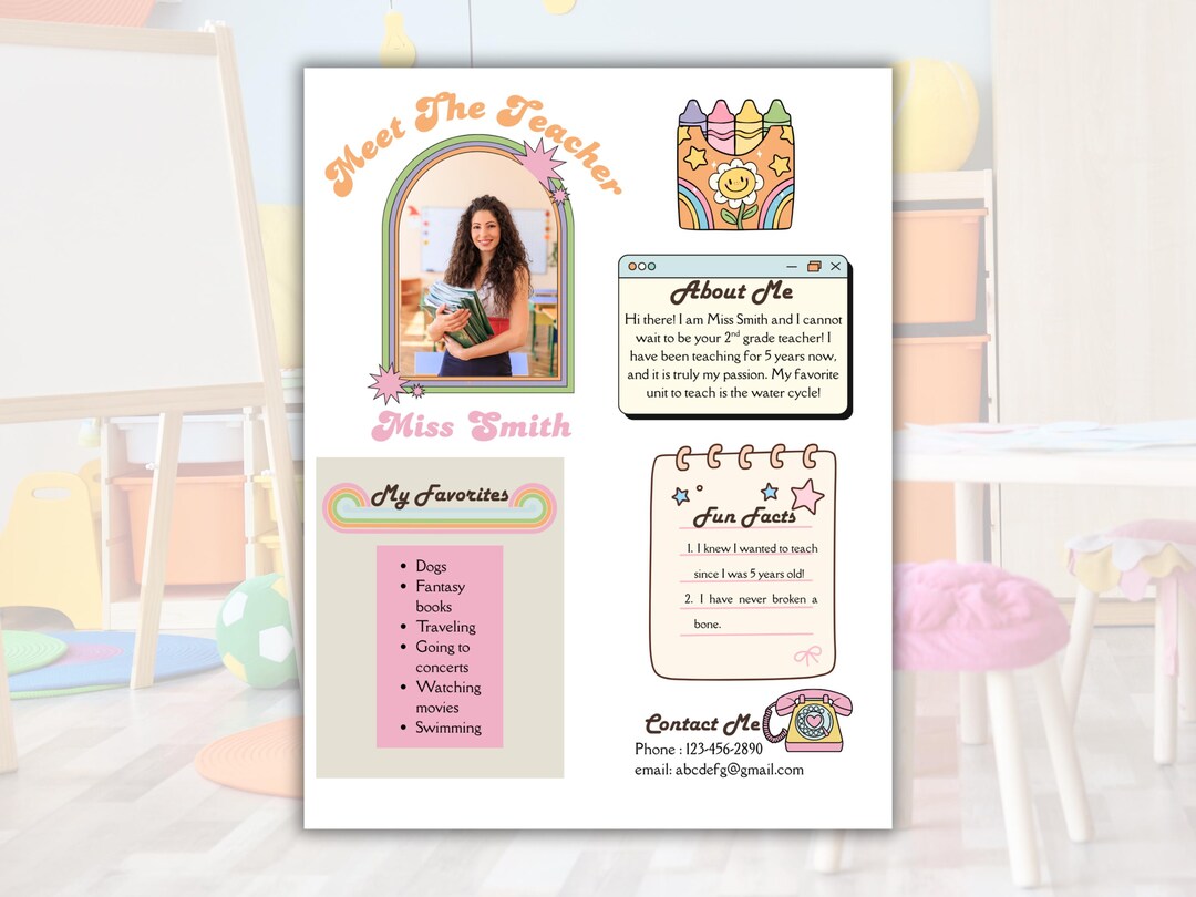 Retro Meet the Teacher Digital Template | Back to School Template - Etsy