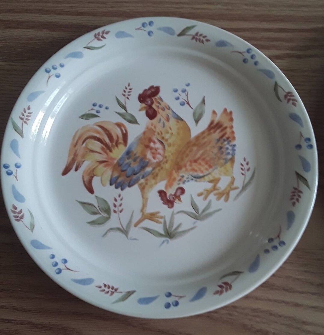 2 RARE ROOSTER Country Morning 7 1/4 Salad Plate Corelle Coordinates (4 ...