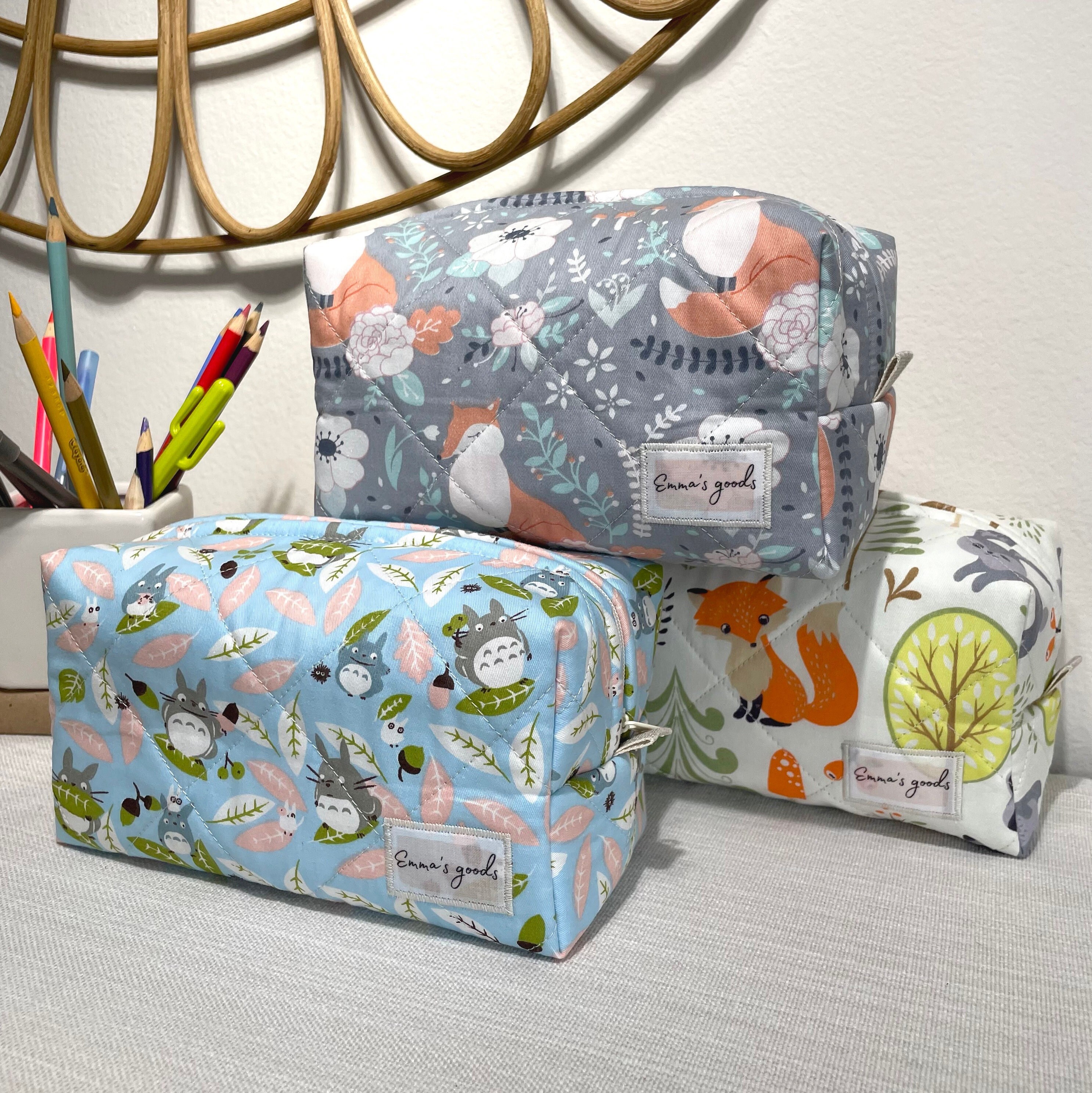 Kids Pencil Case Quilted Anime Pencil Case Fabric Pencil - Etsy