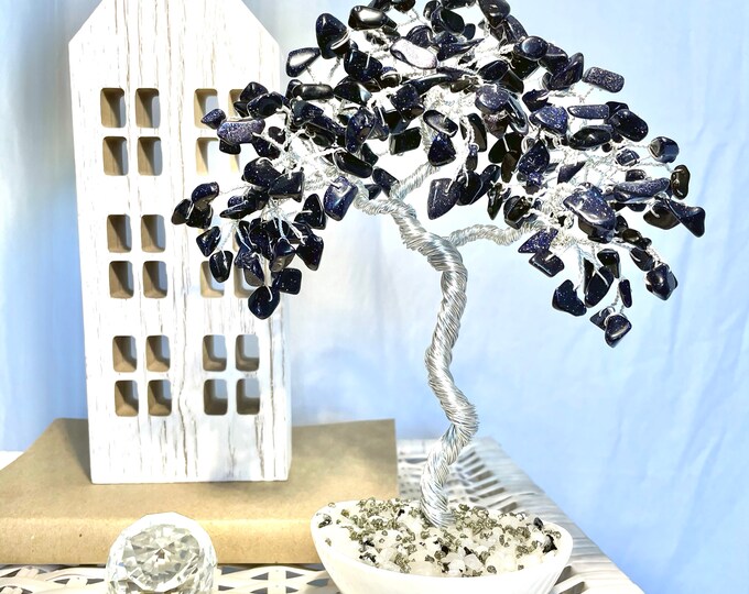 Blue Sandstone Crystal Tree, Chakra Healing Gemstone Tree, Wire ...