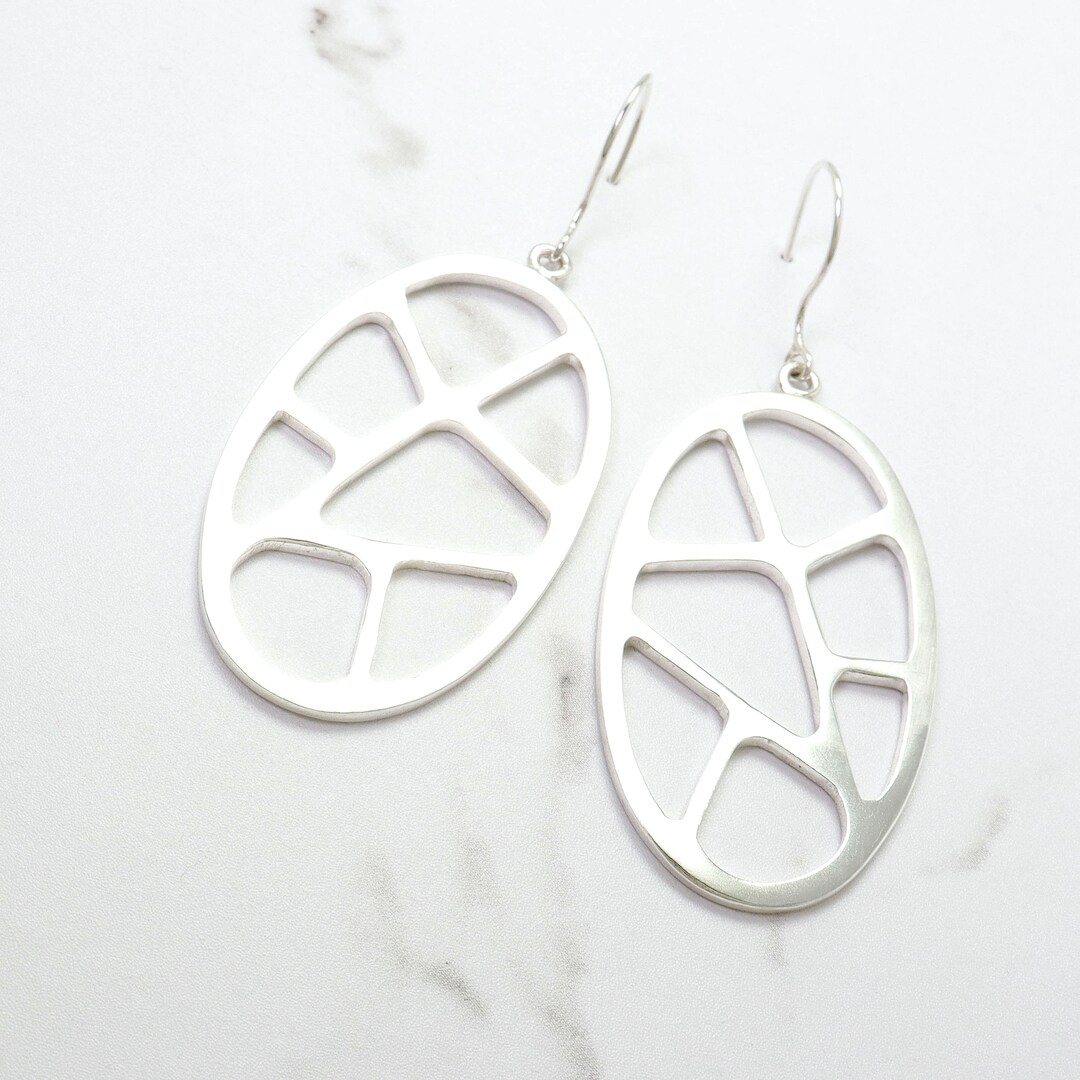 Open Work Oval Sterling Silver Cage Earrings - Etsy