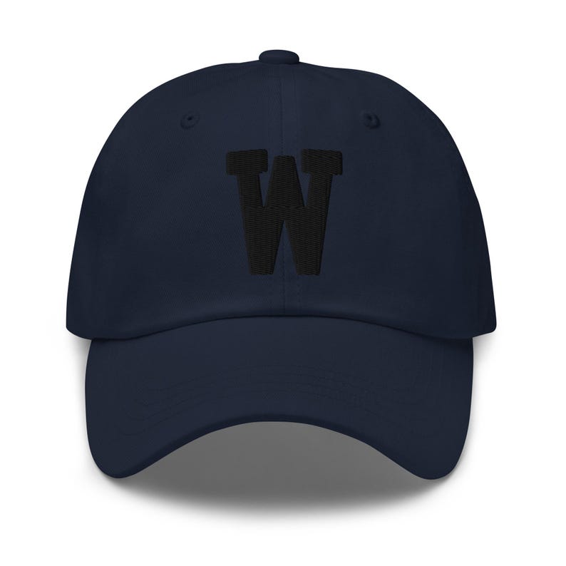 W Alphabet Varsity Letter Embroidered Dad Hat | Black Thread - Etsy