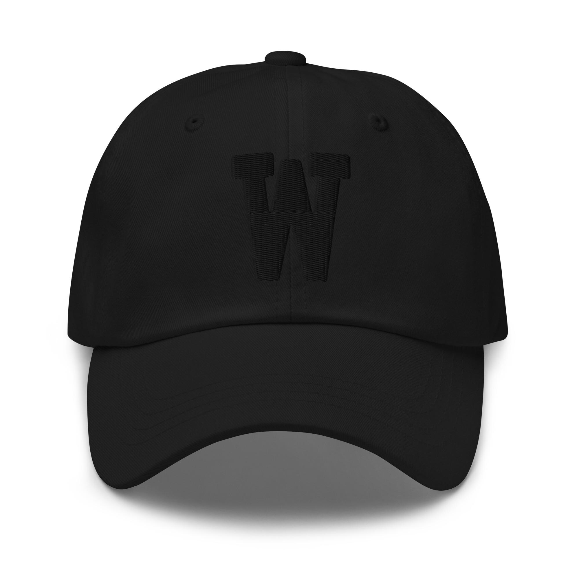 W Alphabet Varsity Letter Embroidered Dad Hat | Black Thread - Etsy