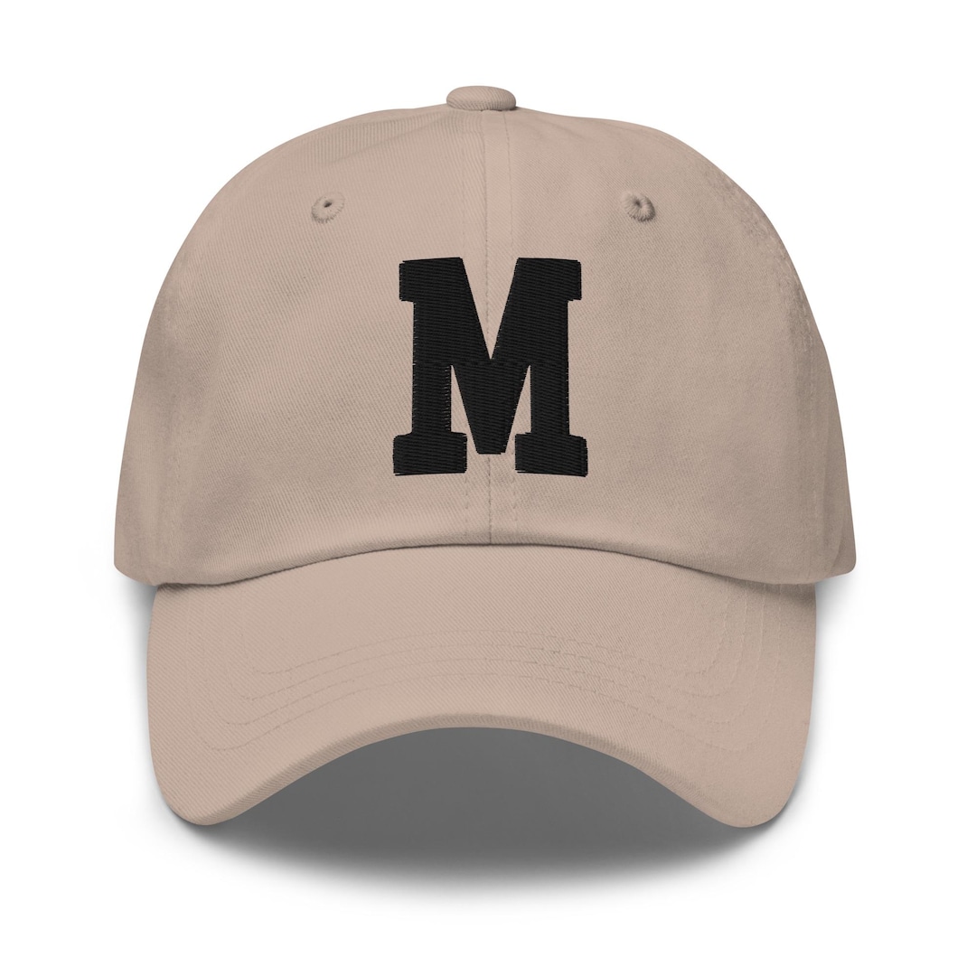 M Alphabet Varsity Letter Embroidered Dad Hat | Black Thread - Etsy