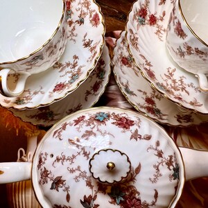 Minton Ancestral Tea Set - Teapot and 4 Cups With Saucers- Made in ...