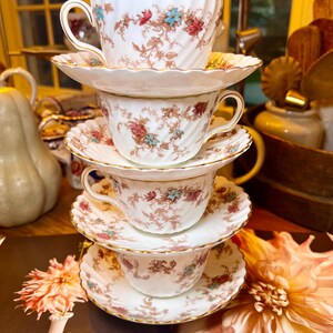 Minton Ancestral Tea Set - Teapot and 4 Cups With Saucers- Made in ...