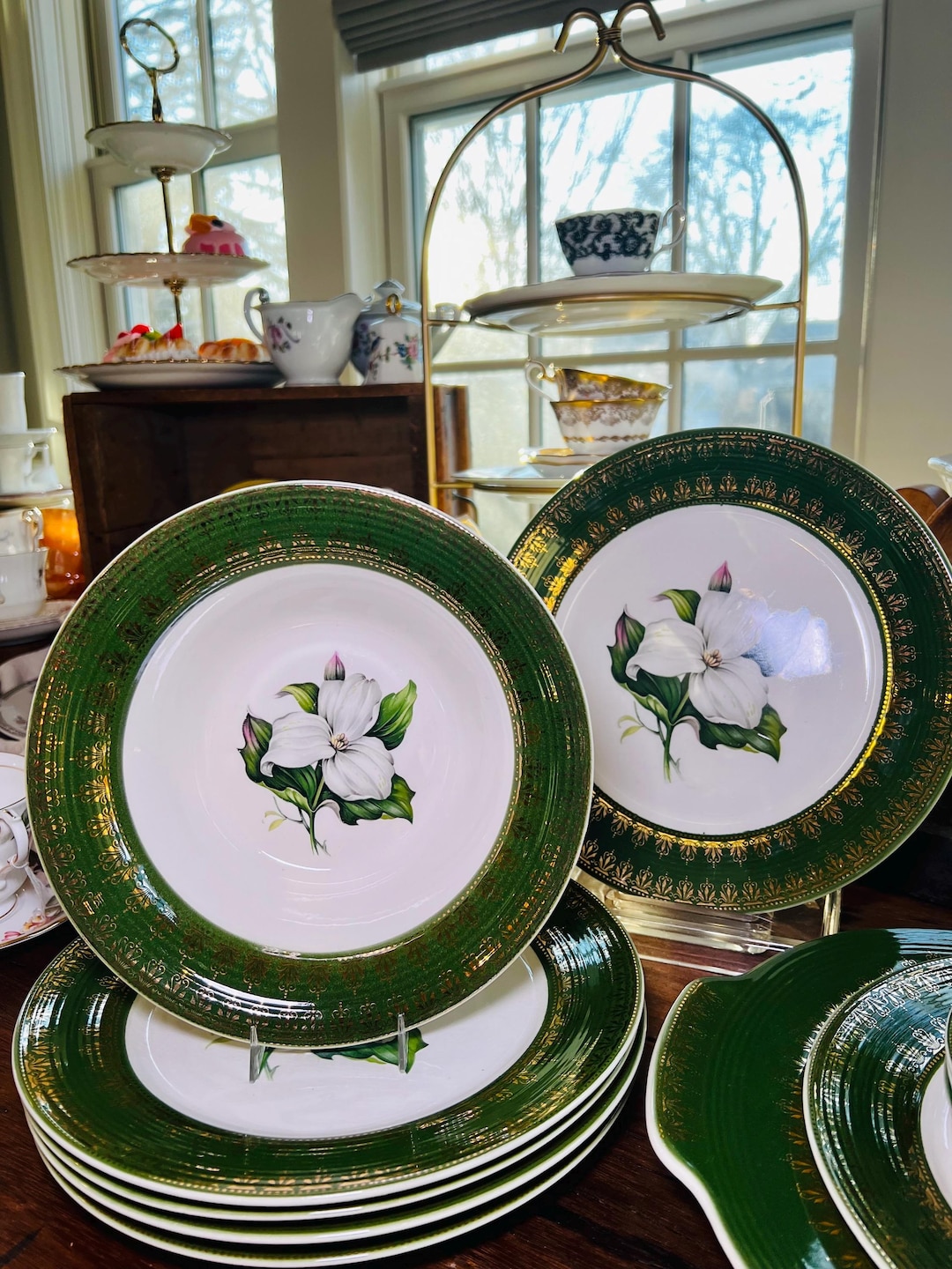 L'triomphe American Limoges - Trillium Forest Green Filigree 22K Gold ...